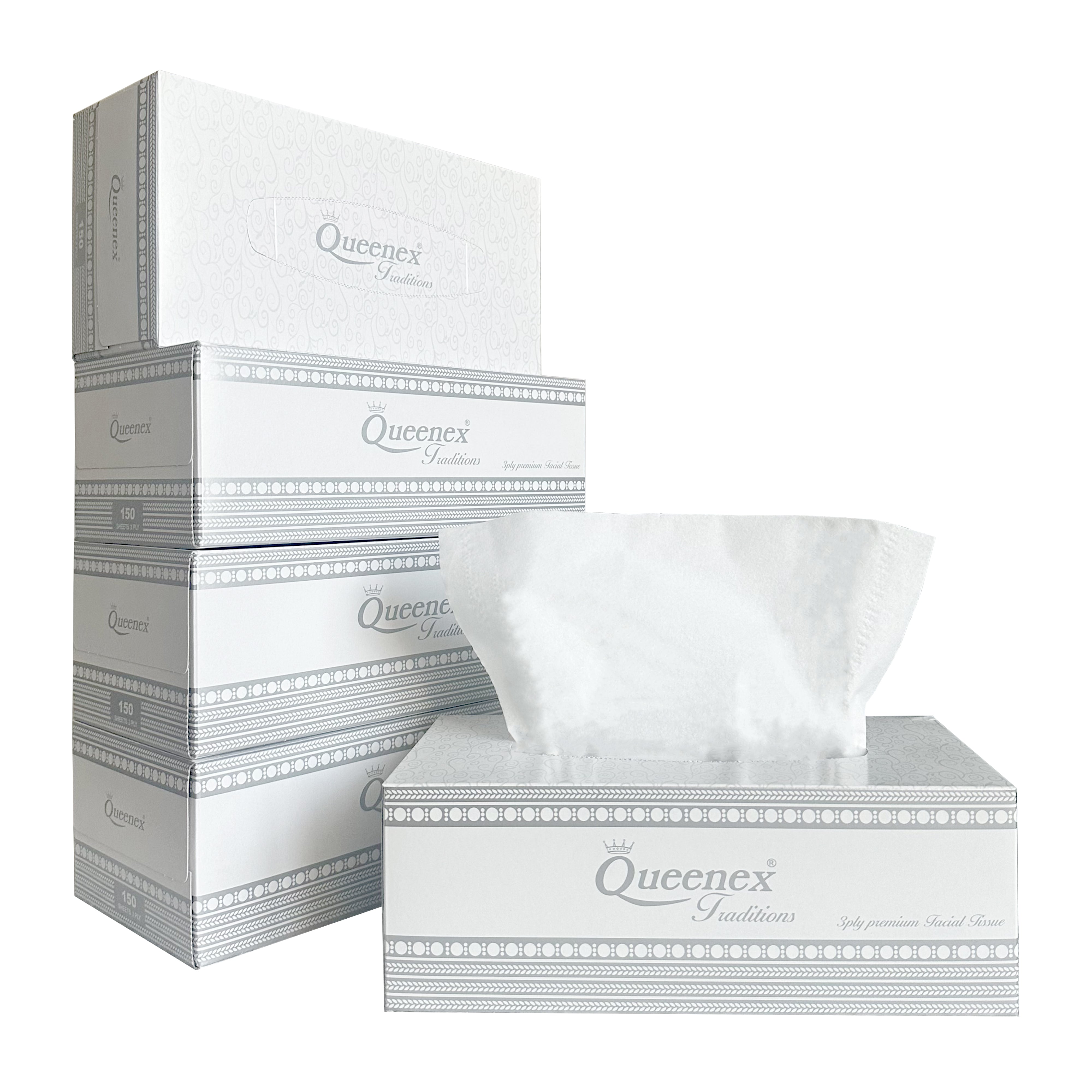 Queenex Ultra Soft Facial Tissues, 150 Tissues per Box, 3-Ply (5-Pack ...